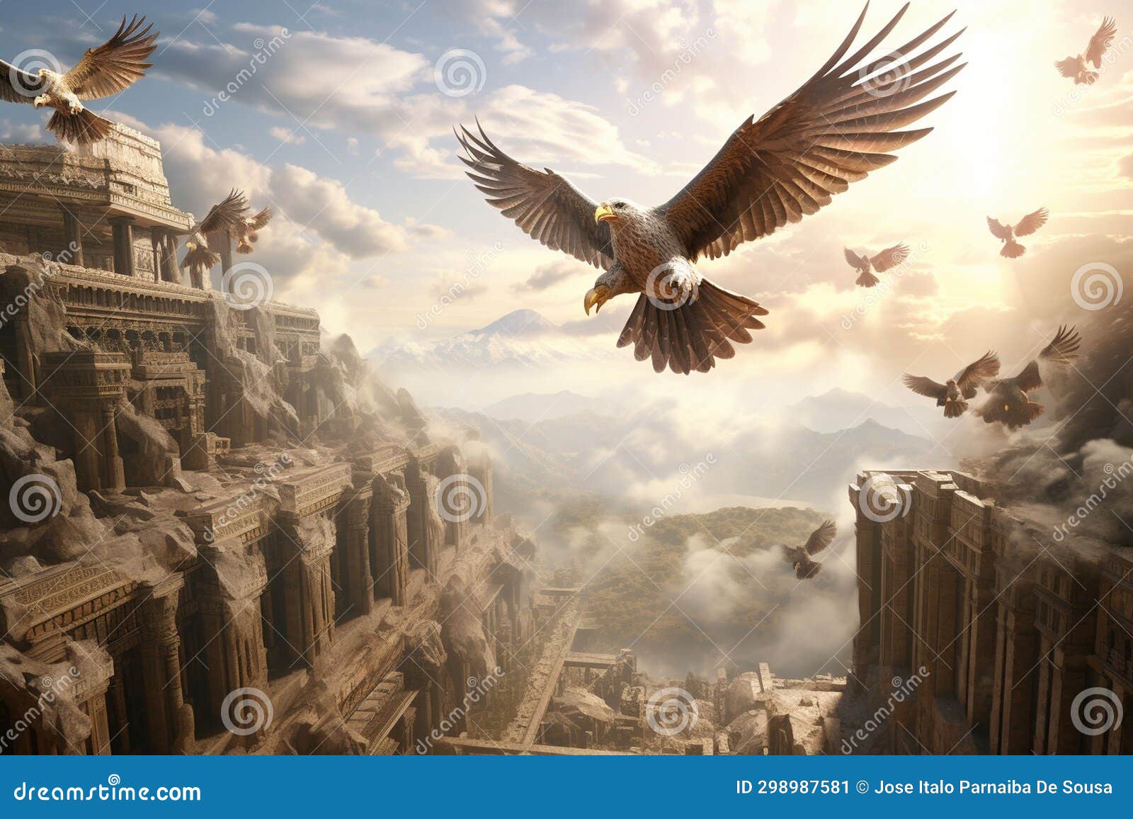 Majestic Hawks Soaring through Ancient Skies in in Stock Image - Image ...
