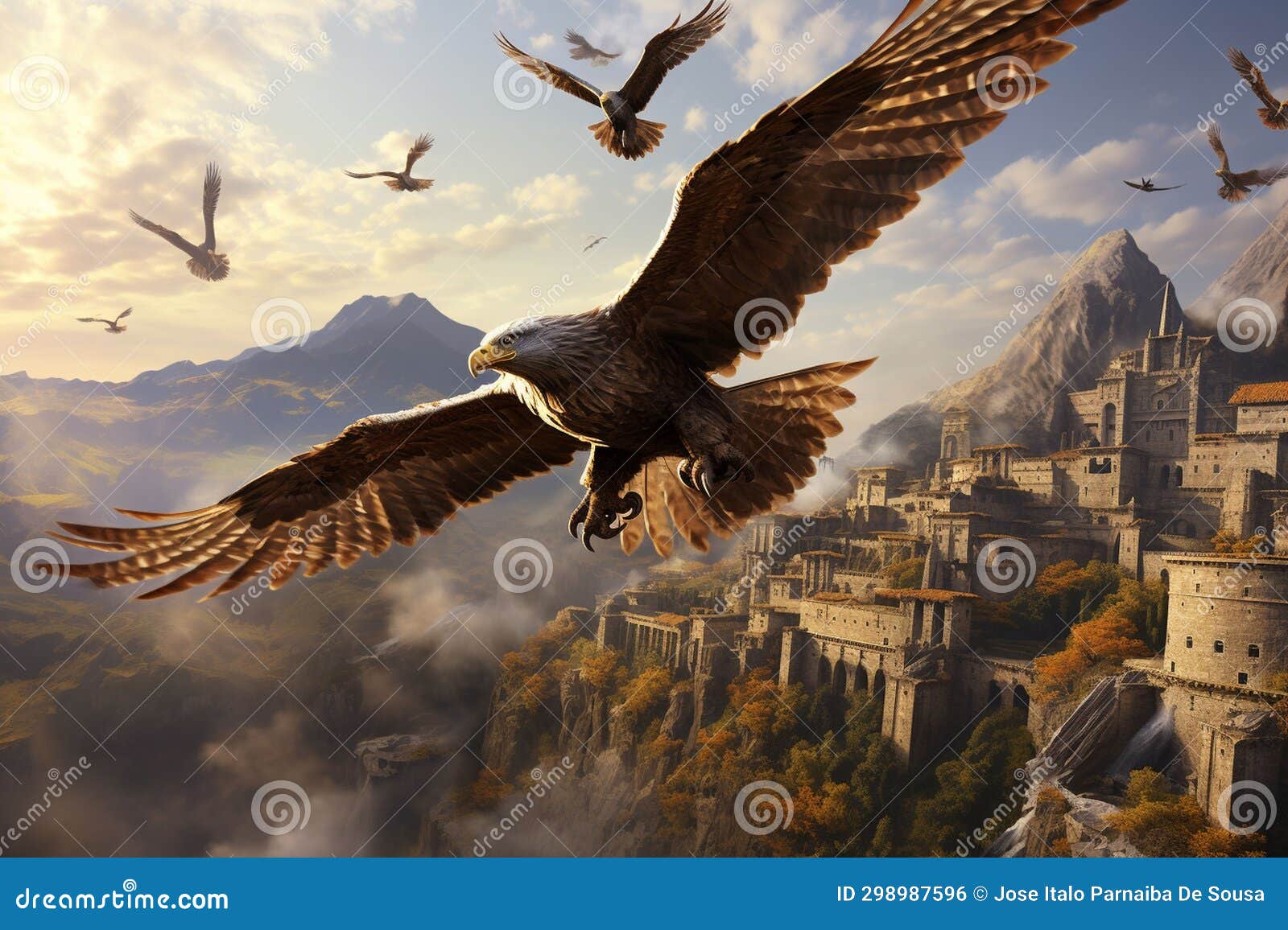 Majestic Hawks Soaring through Ancient Skies in in Stock Photo - Image ...