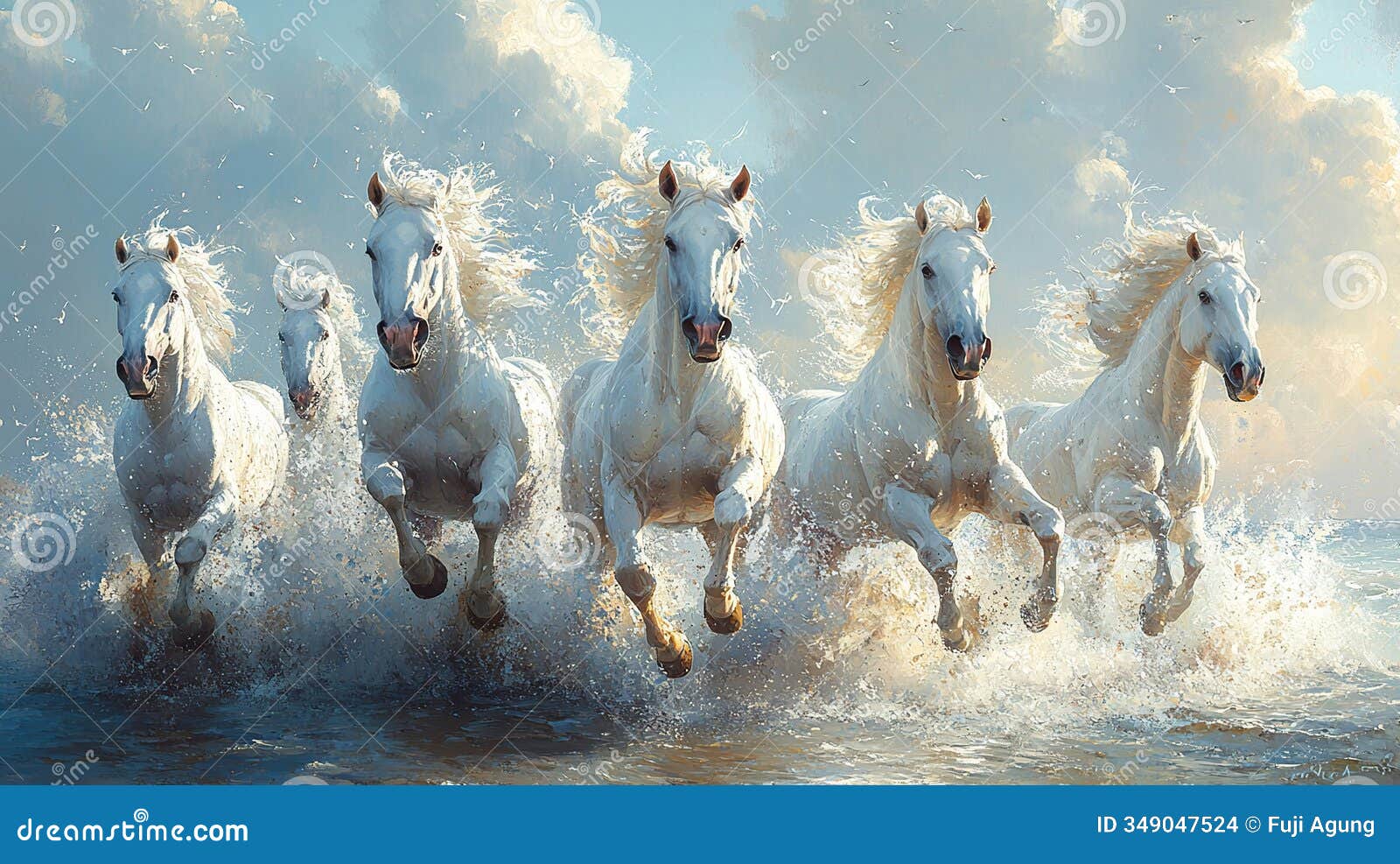 A Majestic Herd Of White Horses Galloping Through A Field Royalty-Free ...