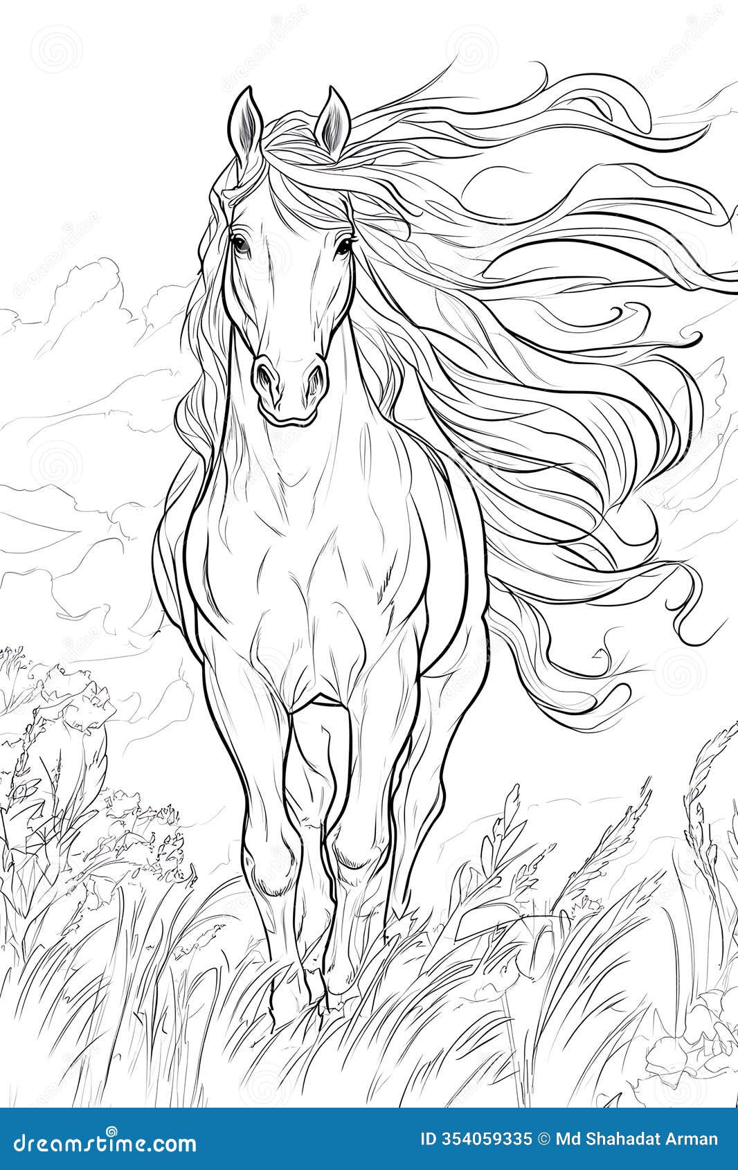 Majestic Horse Galloping through Tall Grass, Windswept Mane Stock ...