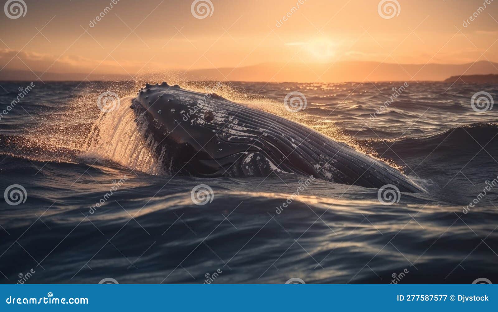Majestic Humpback Whale Breaches, Splashing In Tranquil Blue Waters ...