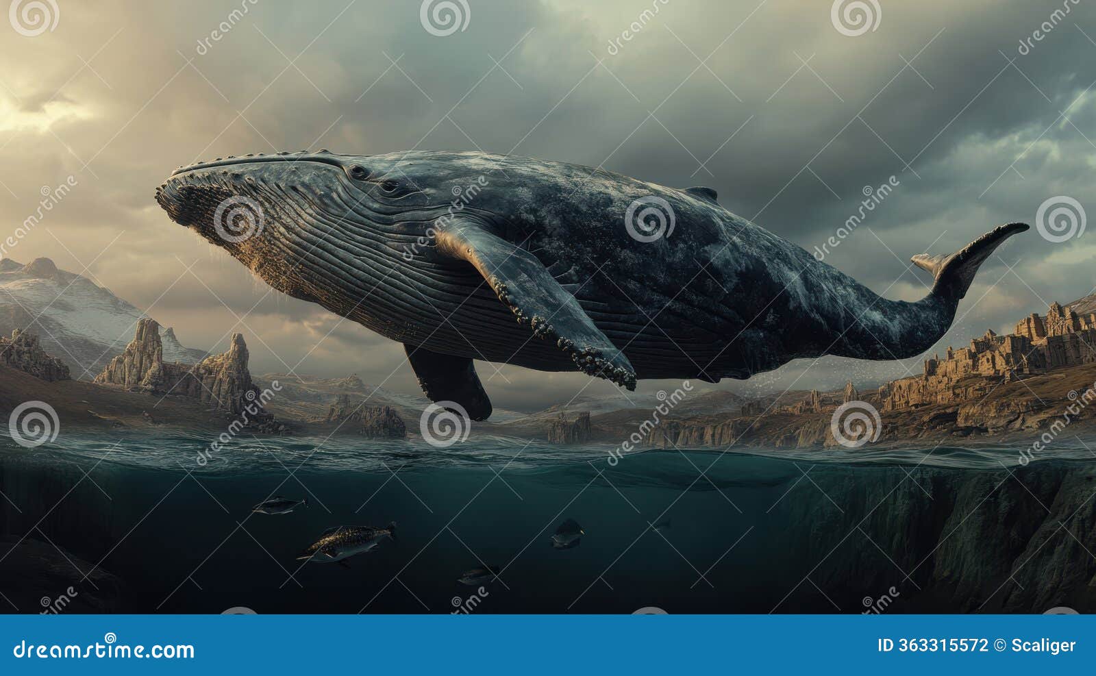 Majestic Humpback Whale Swimming in Ocean with Dramatic Cliffs and ...