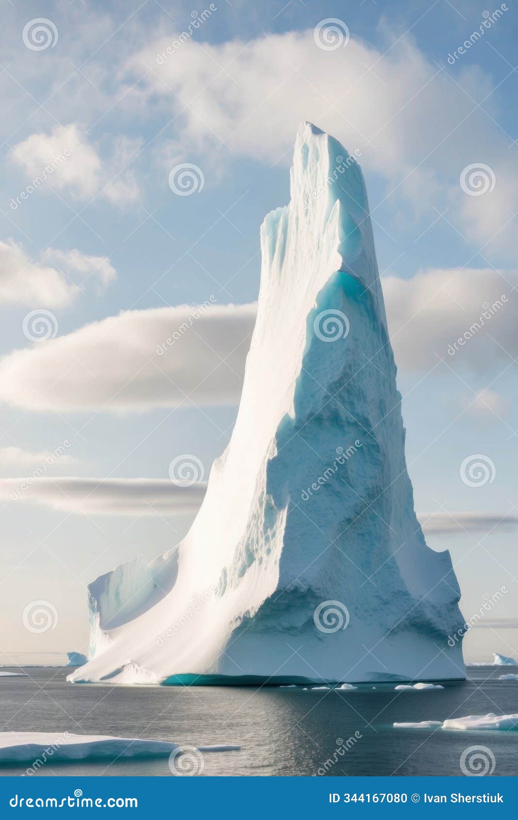 Majestic Iceberg In Serene Blue Water Surrounded By Snowy Mountains ...