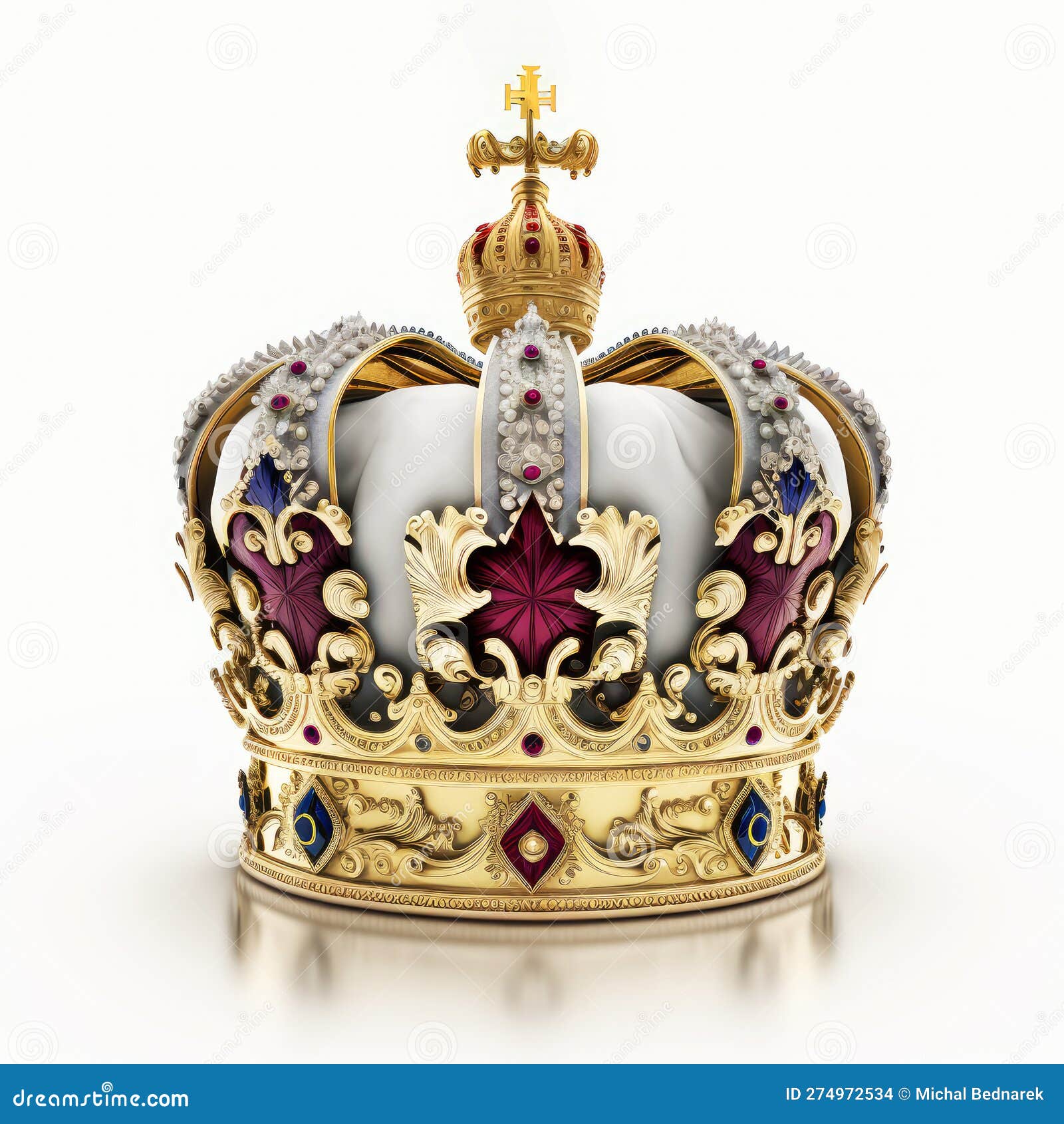 Majestic King In Gold Crown Standing And Holding Scepter, Fairytale Or ...