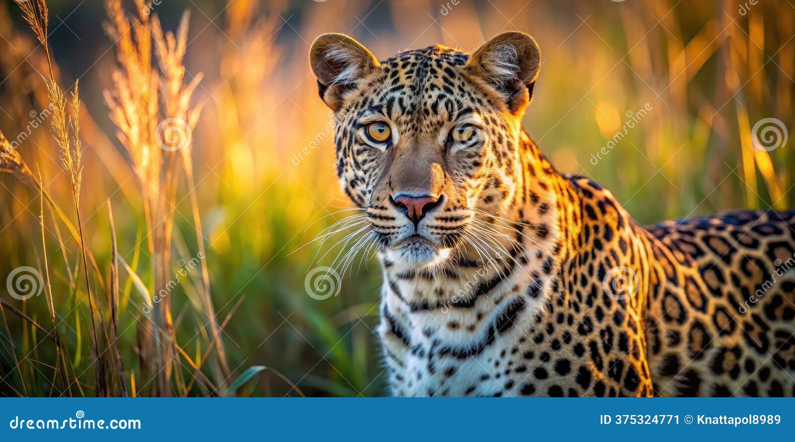 Leopard Observing Wildlife Camera On Tree At Sunset In African Savannah ...