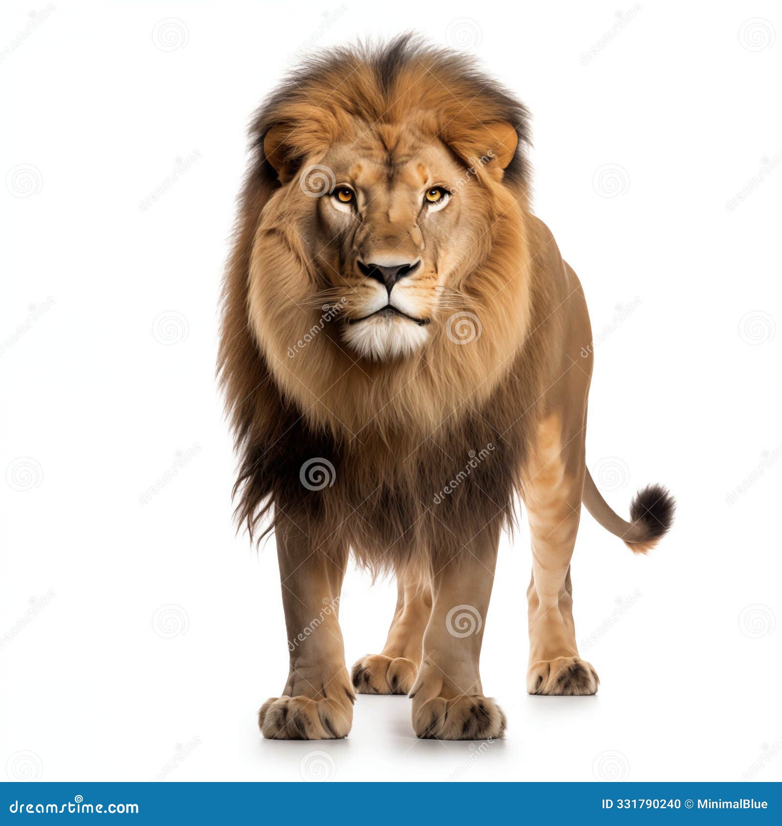 Majestic Lion Facing Forward Isolated on White Background Stock ...