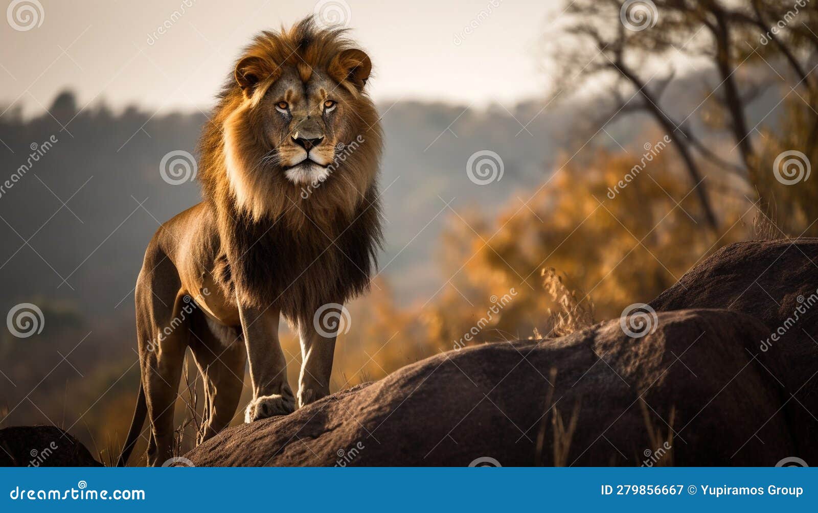 Majestic Lion Standing in the Savannah, Roaring with Aggression ...