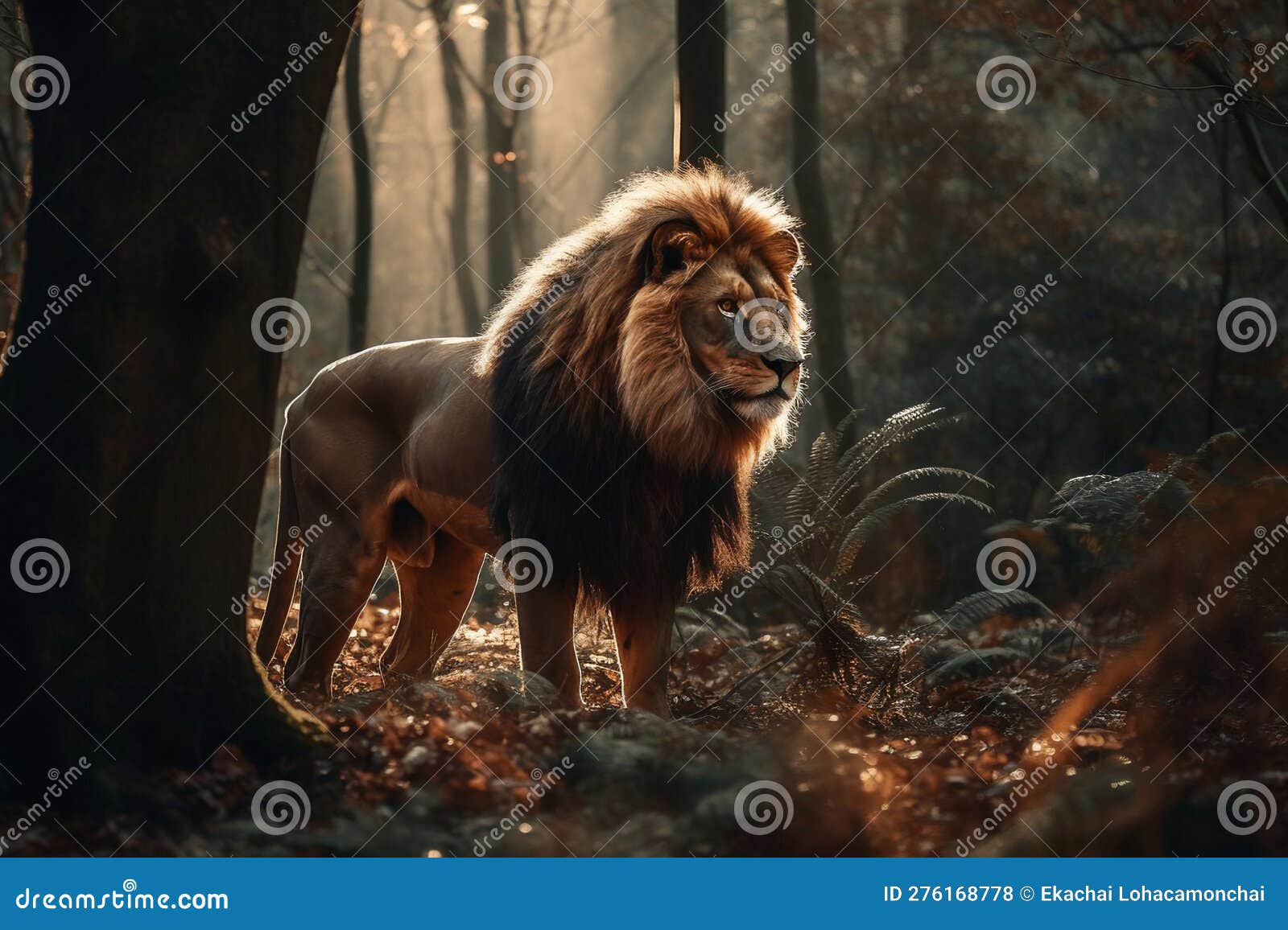 Majestic Lion Standing Still in the Forest. Created with Generative AI ...