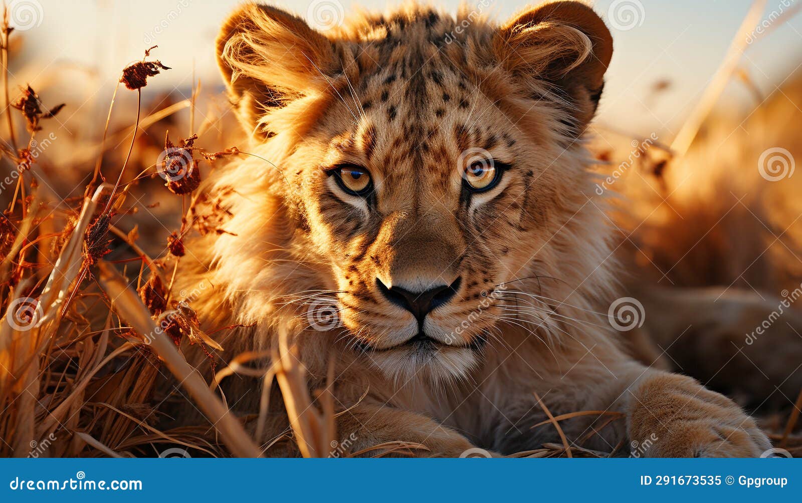 Majestic Lion Staring, Alert in Tranquil African Wilderness Generated ...