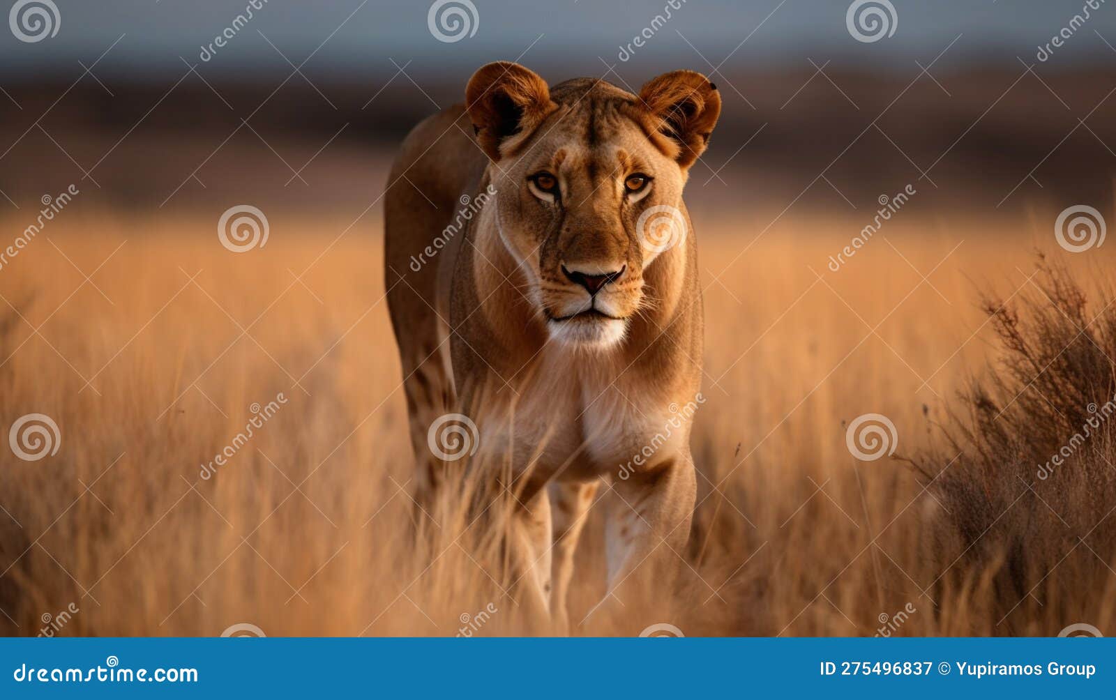 Majestic Lioness Walking in the African Savannah Generated by AI Stock Image - Image of safari ...