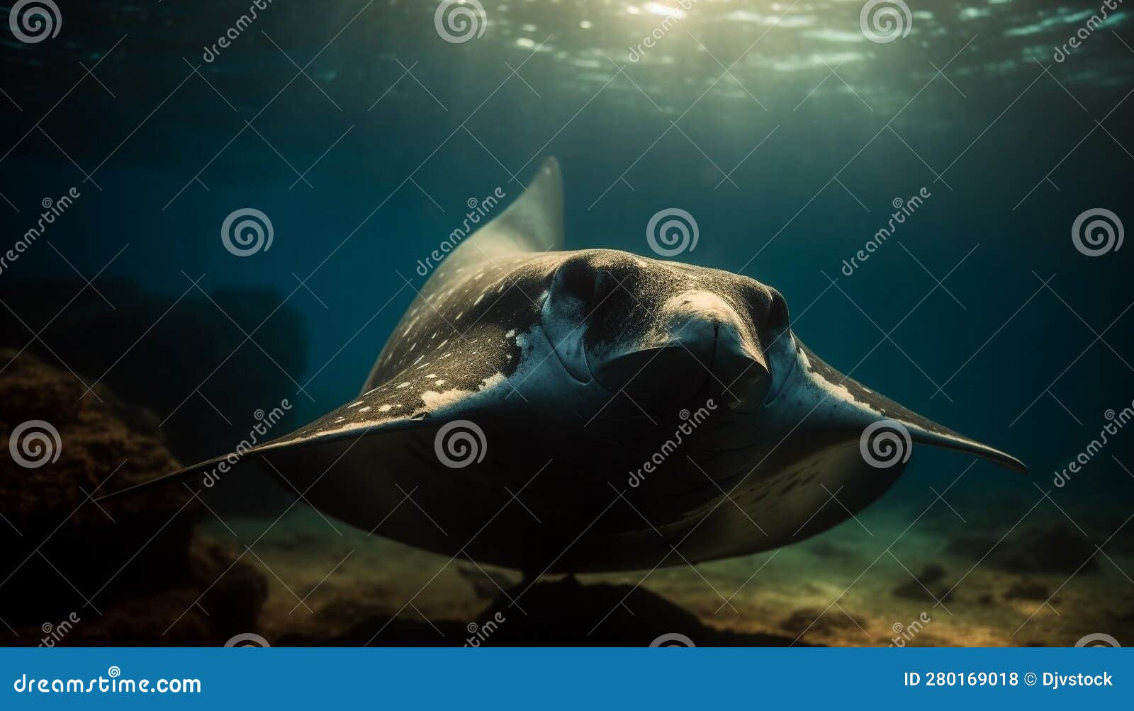 Majestic Manta Ray Swimming In Deep Blue Tropical Waters Generated By ...