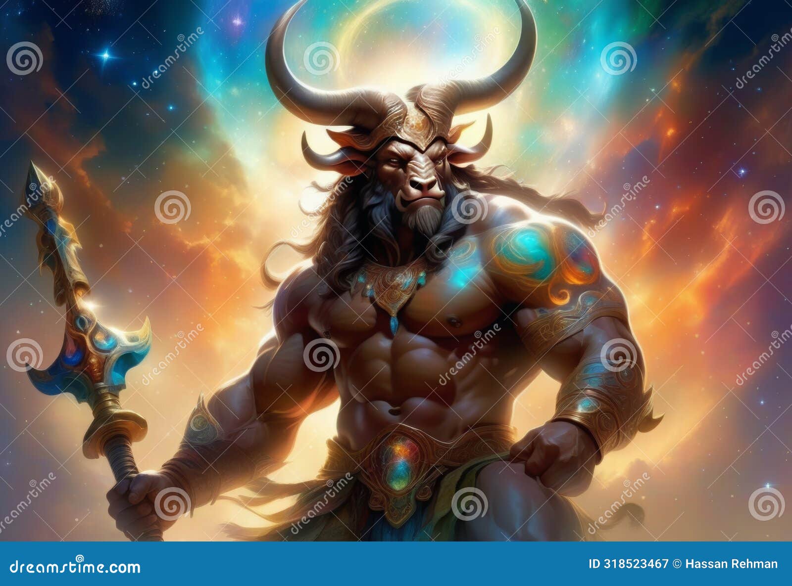 Majestic Minotaur In Ancient Golden Temple Royalty-Free Stock Photo ...