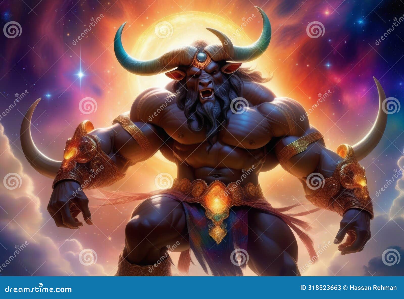 Majestic Minotaur In Ancient Golden Temple Royalty-Free Stock Photo ...