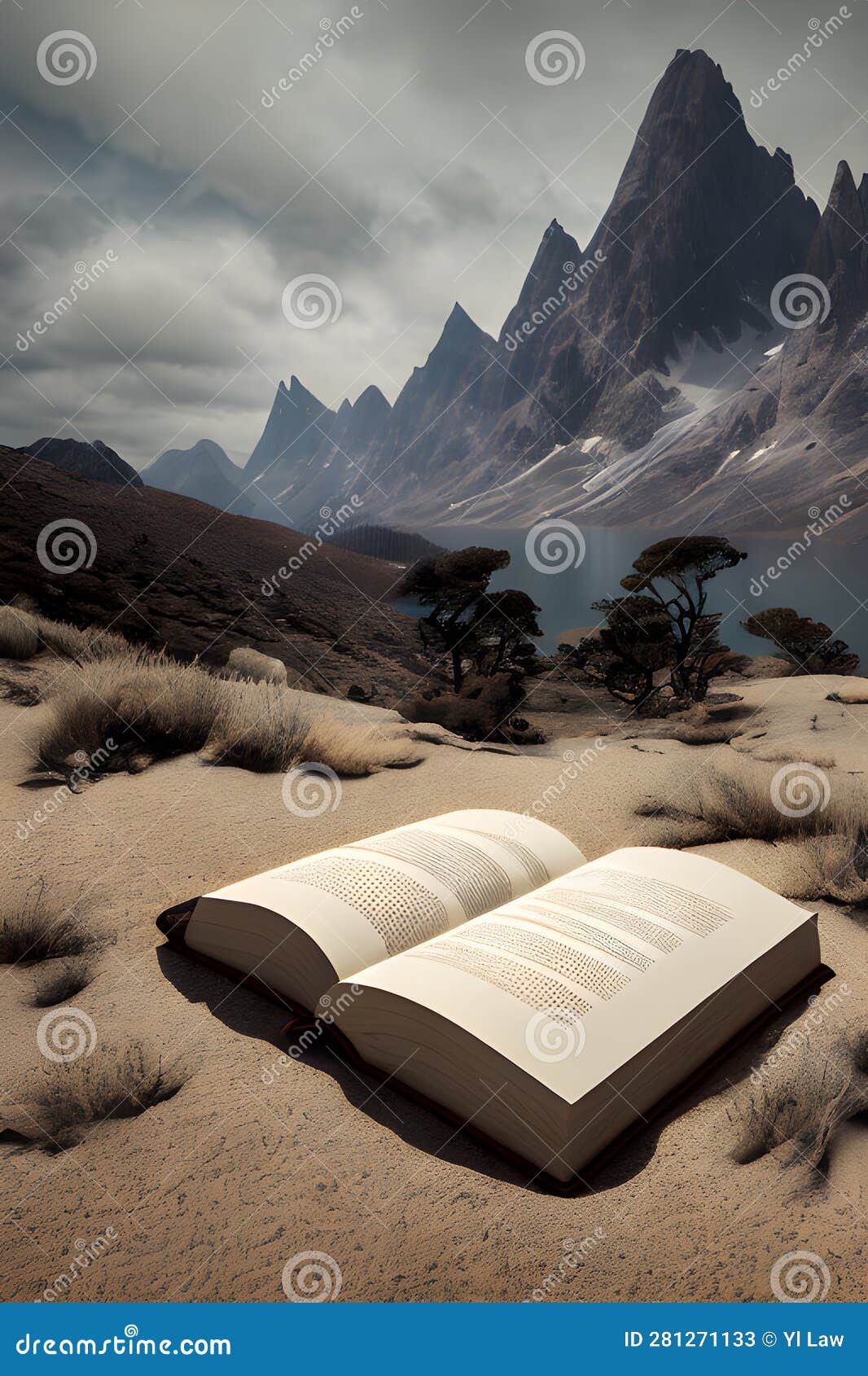 A Majestic Mountain Landscape with Book Stock Illustration ...