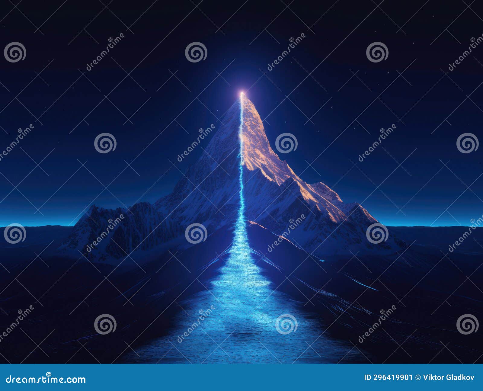 Mountain Peak Illuminated Under a Starry Night Sky with a Shimmering ...