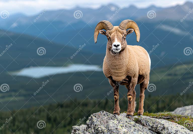 Majestic Mountain Ram Standing on Rocky Cliff Stock Illustration ...