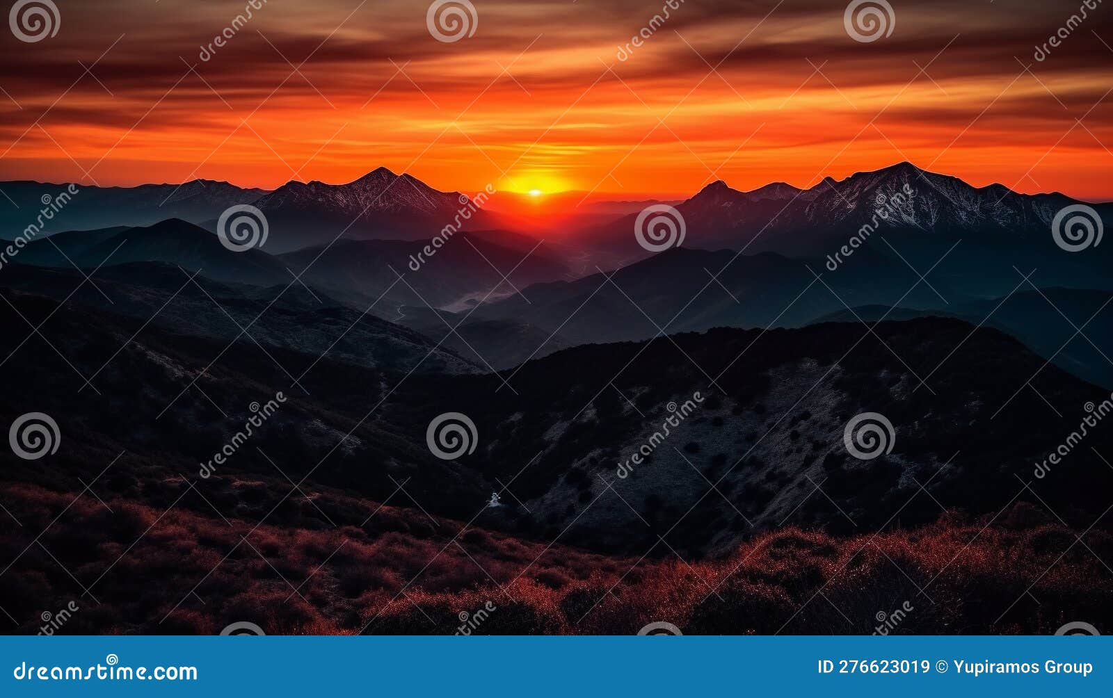 Majestic Mountain Range Back Lit by Sunset Generated by AI Stock Image ...