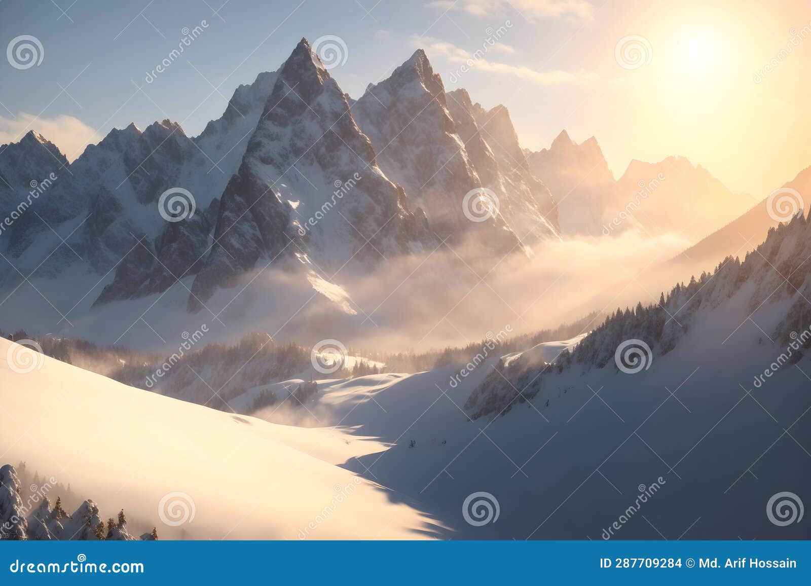 A Majestic Mountain Range Blanketed in a Soft Layer of Snow Generative ...