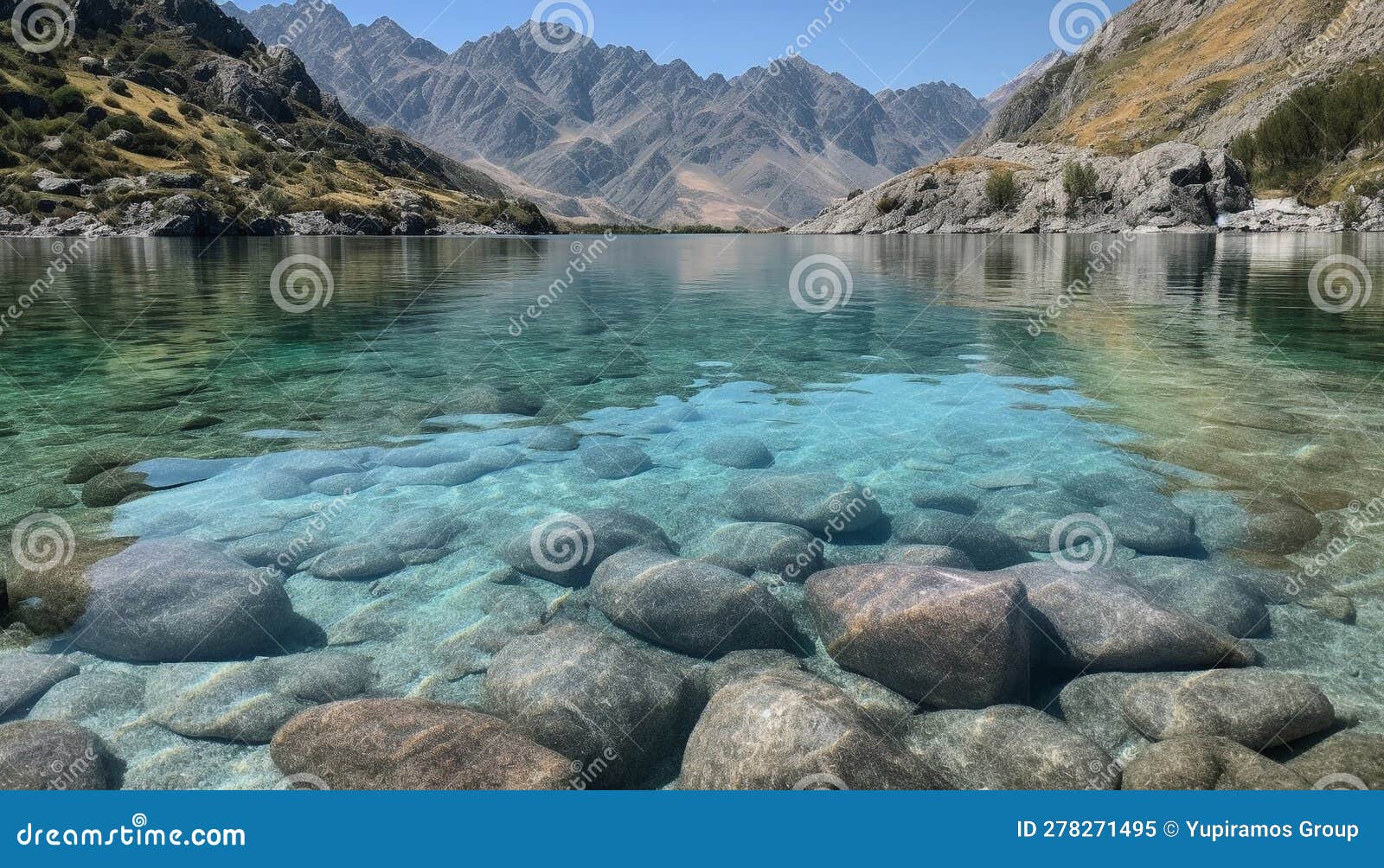 Majestic Mountain Range Reflects Tranquil Blue Water Generated by AI ...