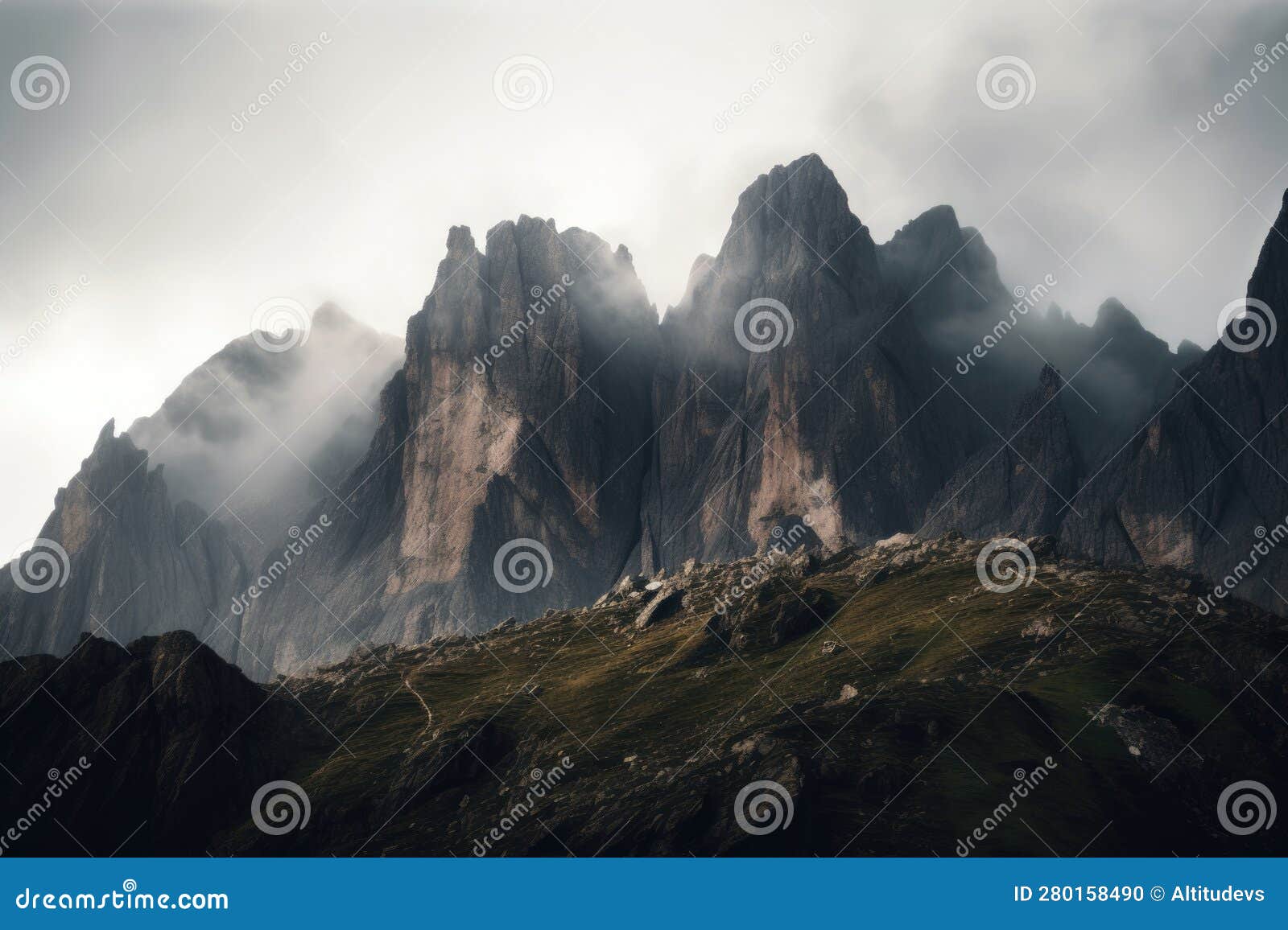 Majestic Mountain Range, with Towering Peaks and Jagged Cliffs ...
