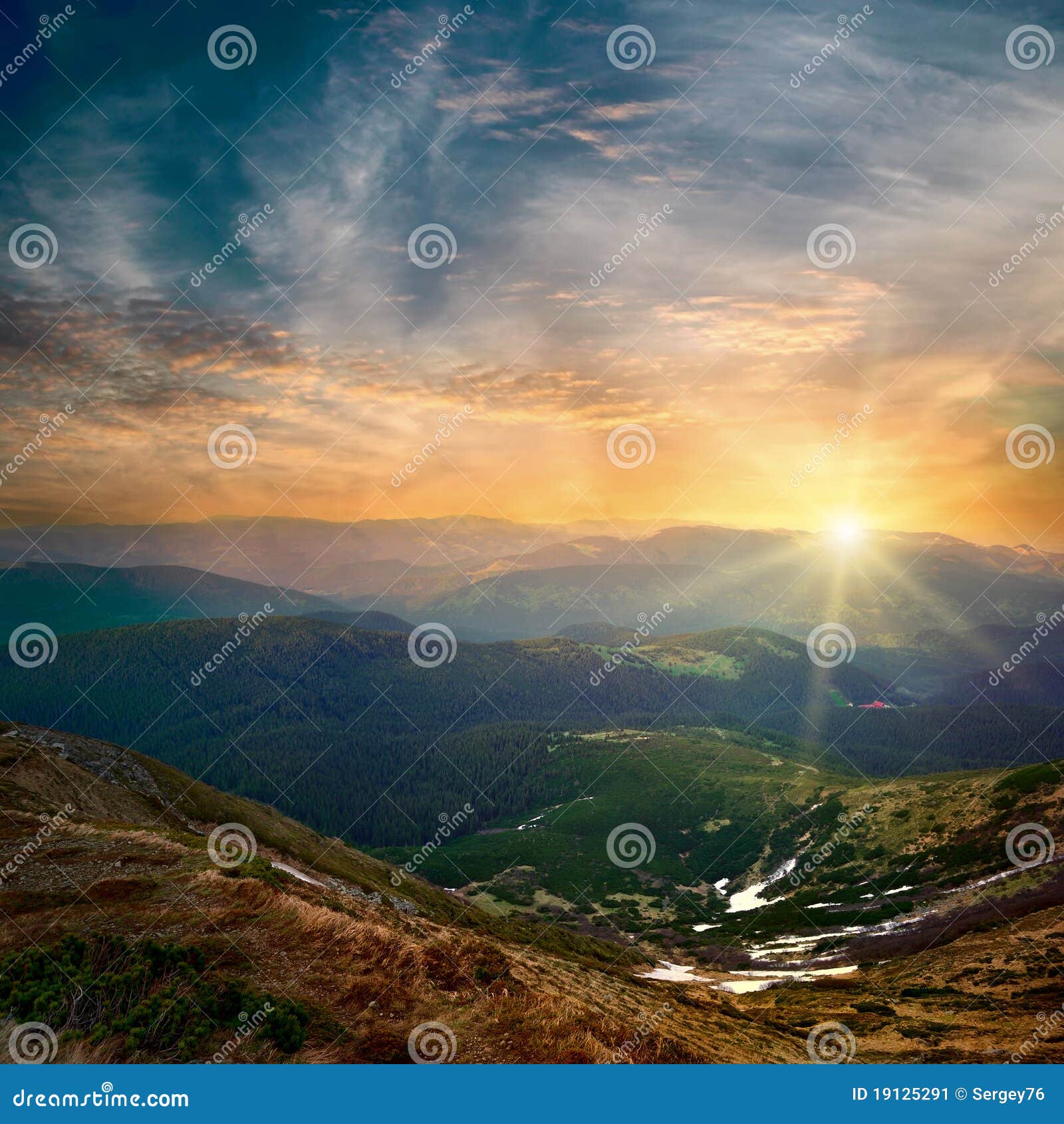 Majestic Mountain Peaks In Sun Rays Stock Photography | CartoonDealer ...