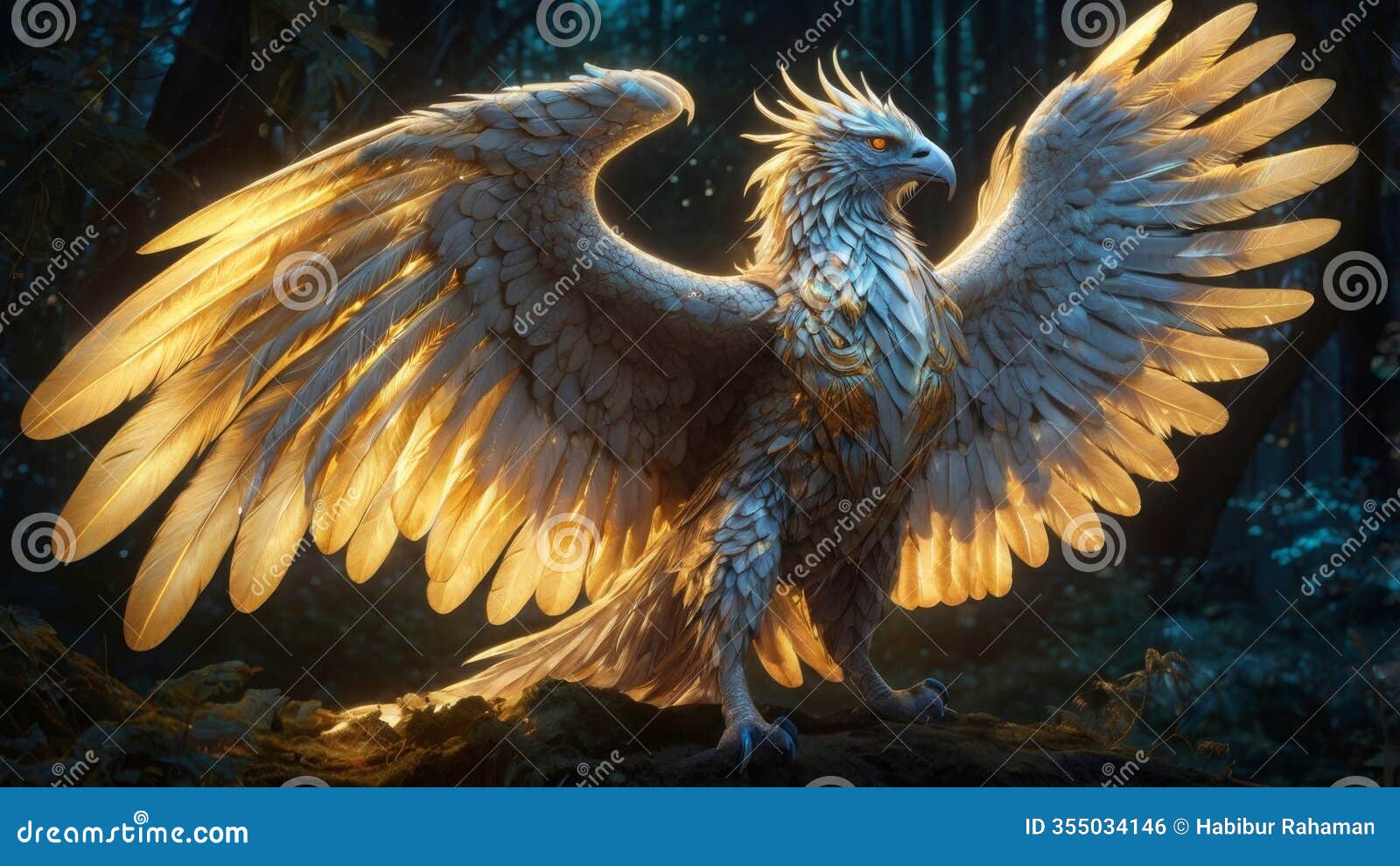 A Majestic Mythical Creature with Golden Wings Stock Illustration ...