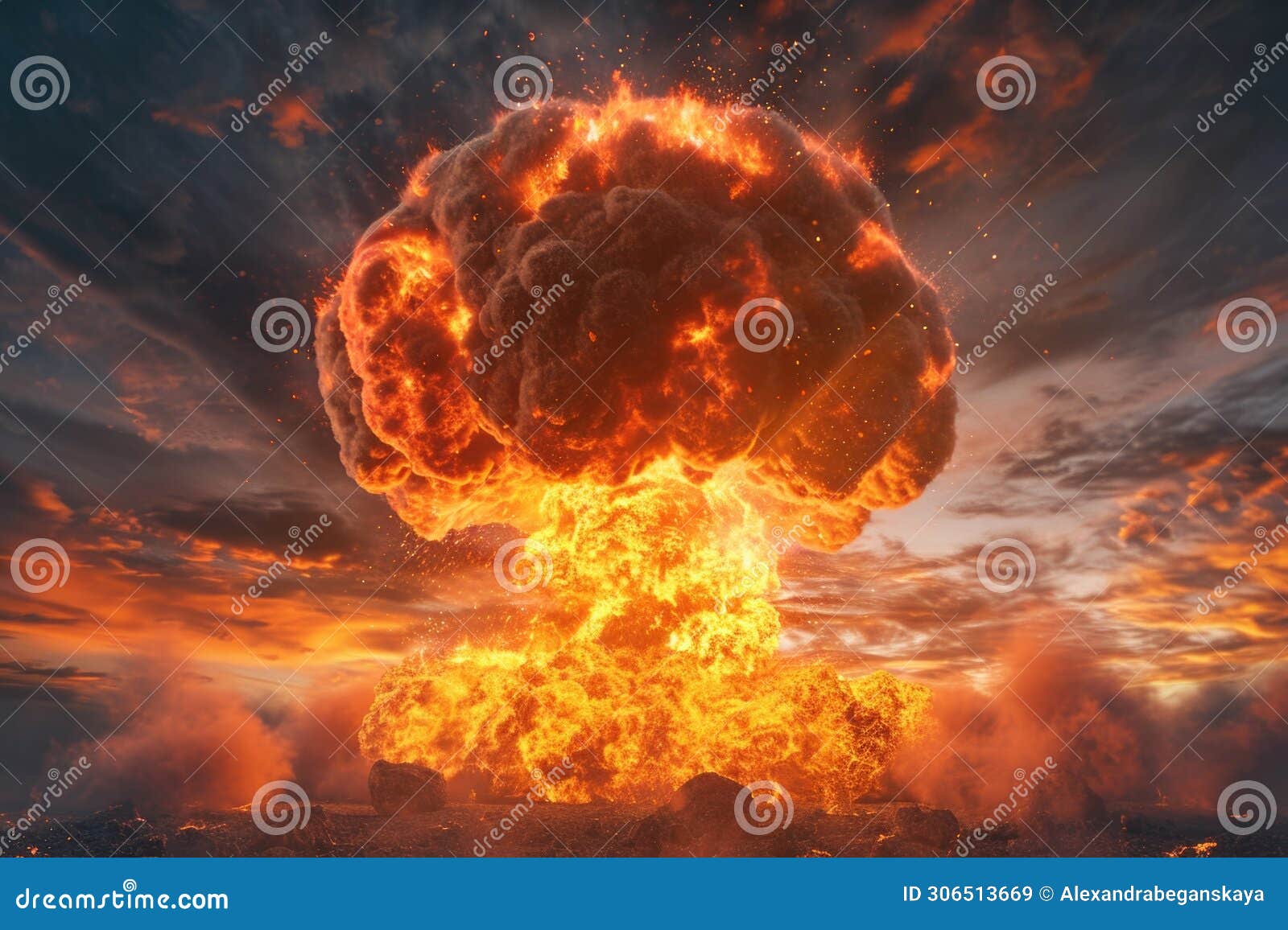 Majestic Nuclear Explosion at Sunset Stock Illustration - Illustration ...