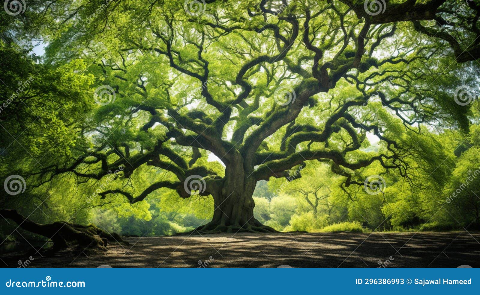 A Majestic Oak Tree with Its Sprawling Branches in a Lush Forest ...
