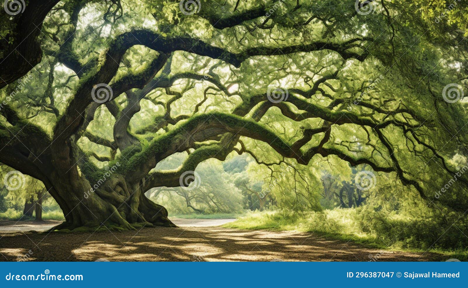 A Majestic Oak Tree with Its Sprawling Branches in a Lush Forest ...