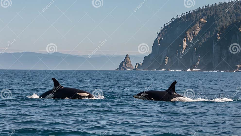Majestic Orcas Gliding Under Pacific Waves Stock Illustration ...