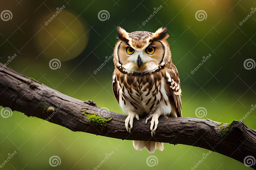 A Majestic Owl Perched on Branch, Looking at the Camera. Stock ...