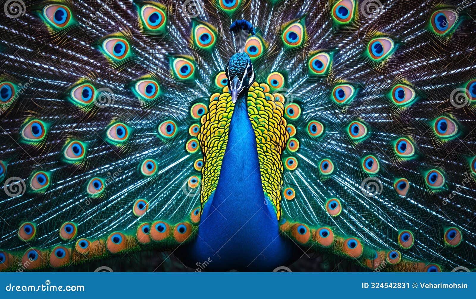 Majestic Peacock Displays Vibrant Multi Colored Feathers In Nature ...