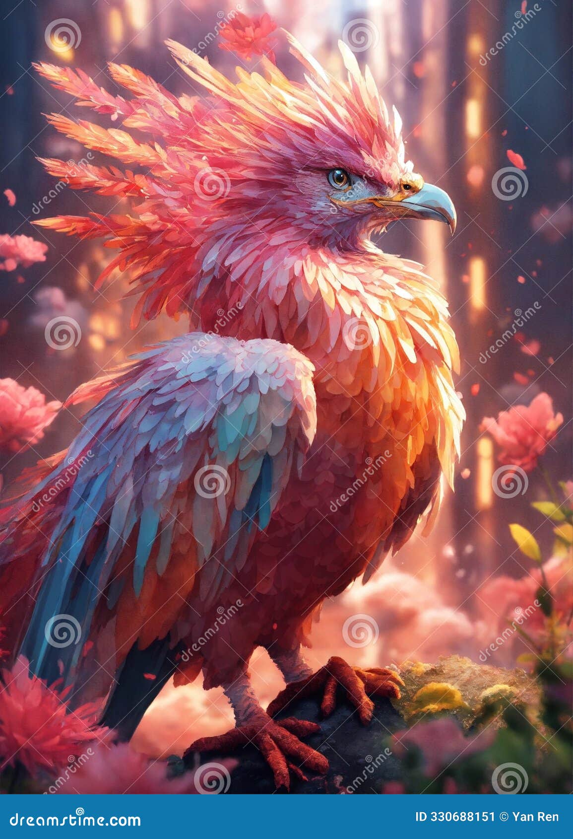 Majestic Phoenix Bird in a Bright Fantasy Forest Stock Image - Image of ...