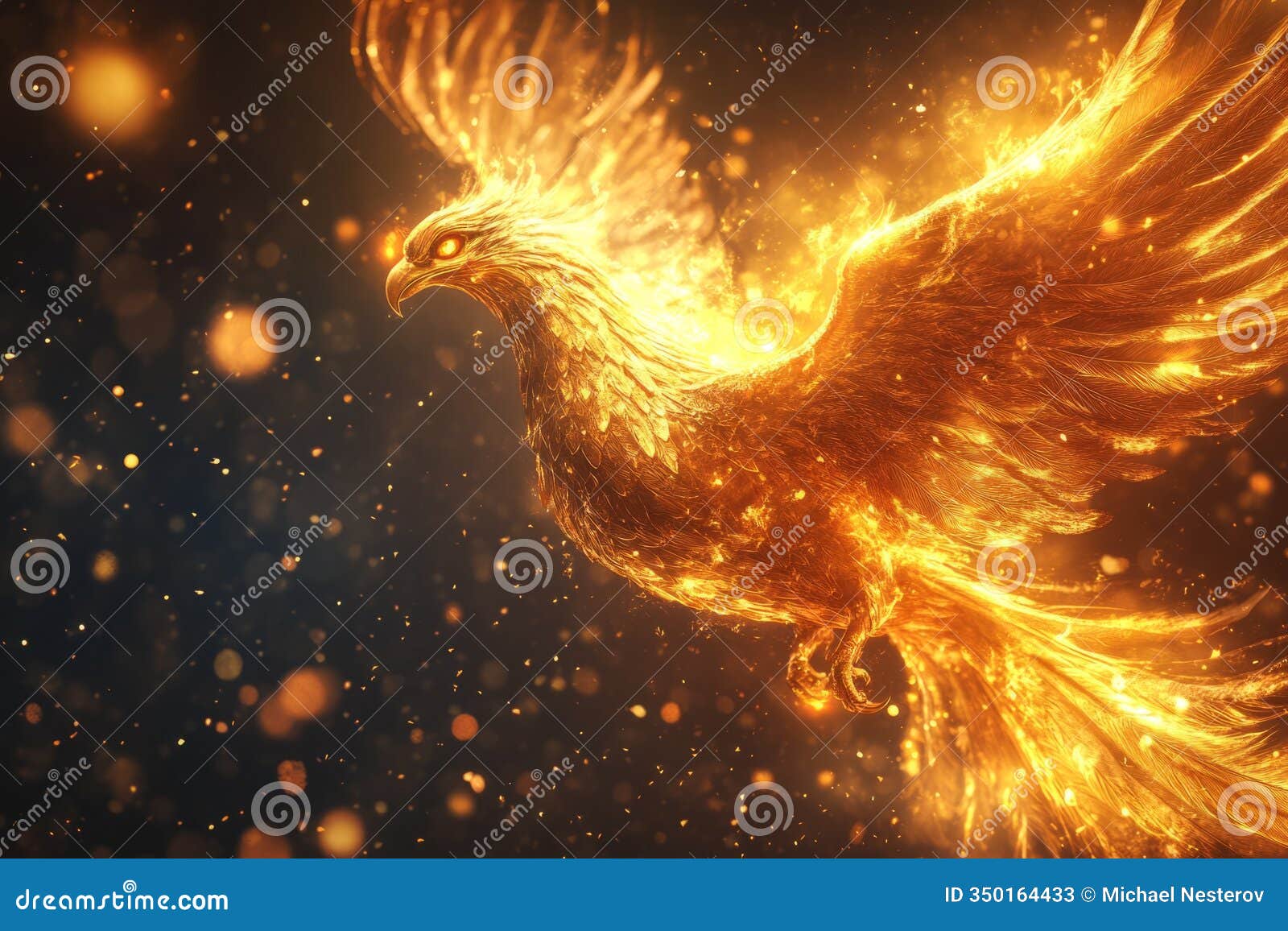 Majestic Phoenix Bird Rising from Golden Ashes in Outer Space Stock ...