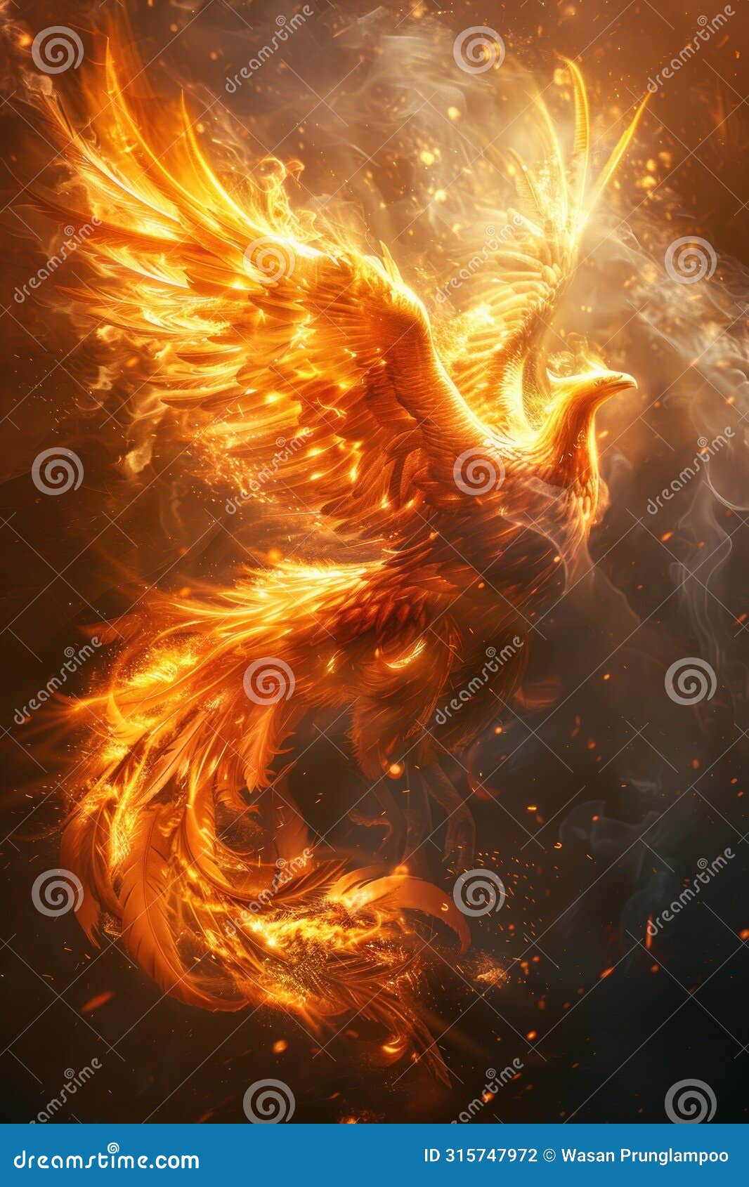 A Majestic Phoenix Rises from the Ashes, Its Wings Outstretched in ...