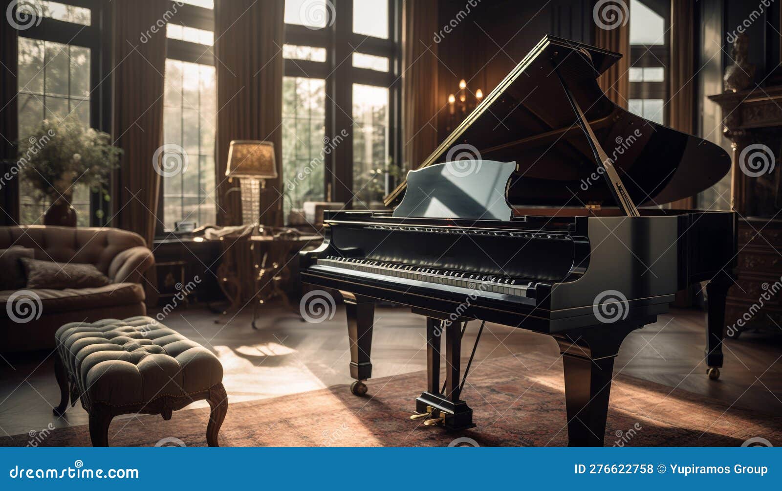 Majestic Pianist Practicing Classical Music on Grand Piano Generated by ...