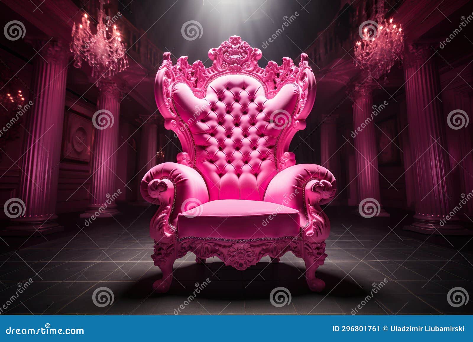 Majestic Pink Throne Chair in a Room with Large Columns. Generative AI ...