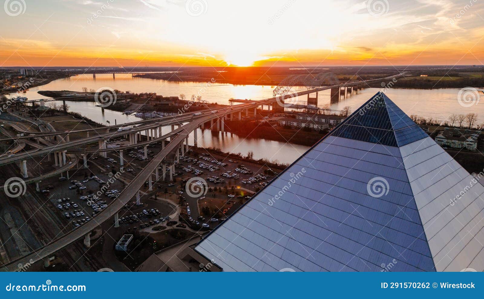 Majestic Pyramid Shaped Structure and the Skyline of Memphis at Sunset ...