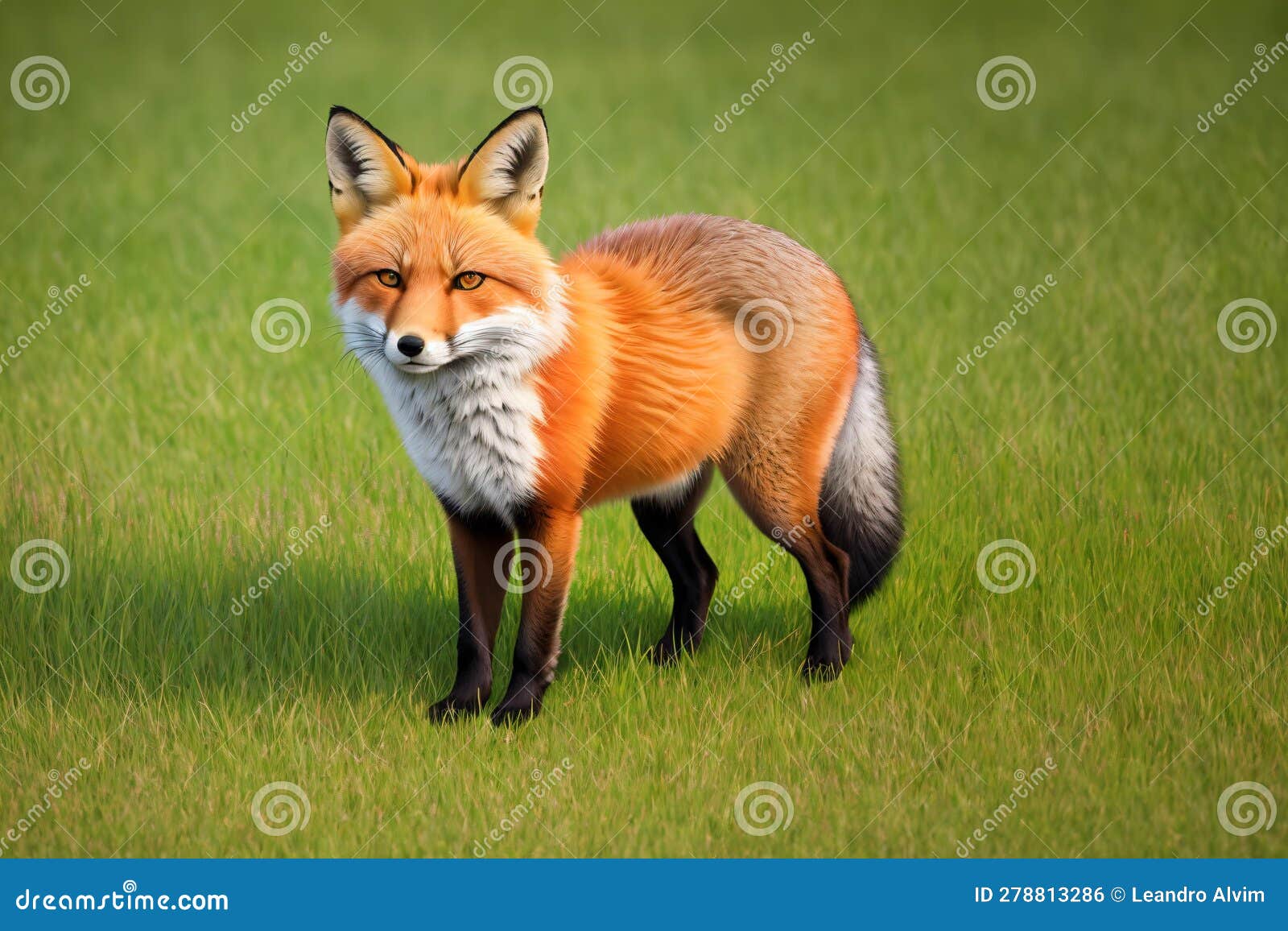 The Majestic Red Fox on a Lush Green Field.AI Generated Stock ...