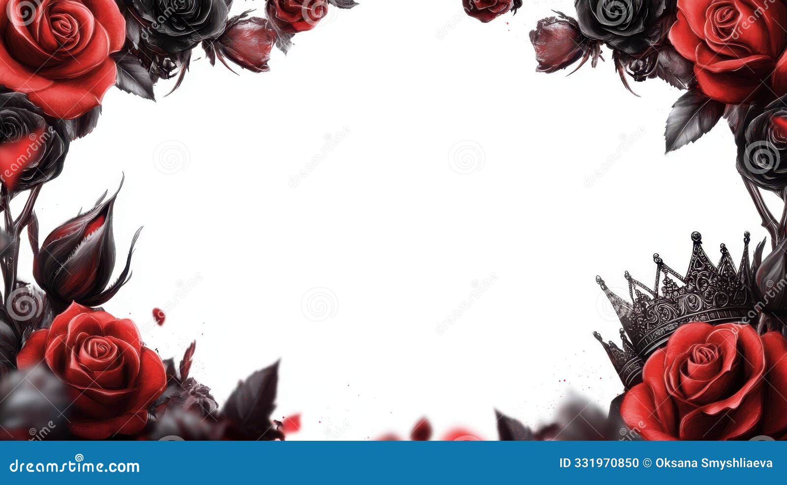 Majestic Red Roses and Crown Frame on White Background Stock ...