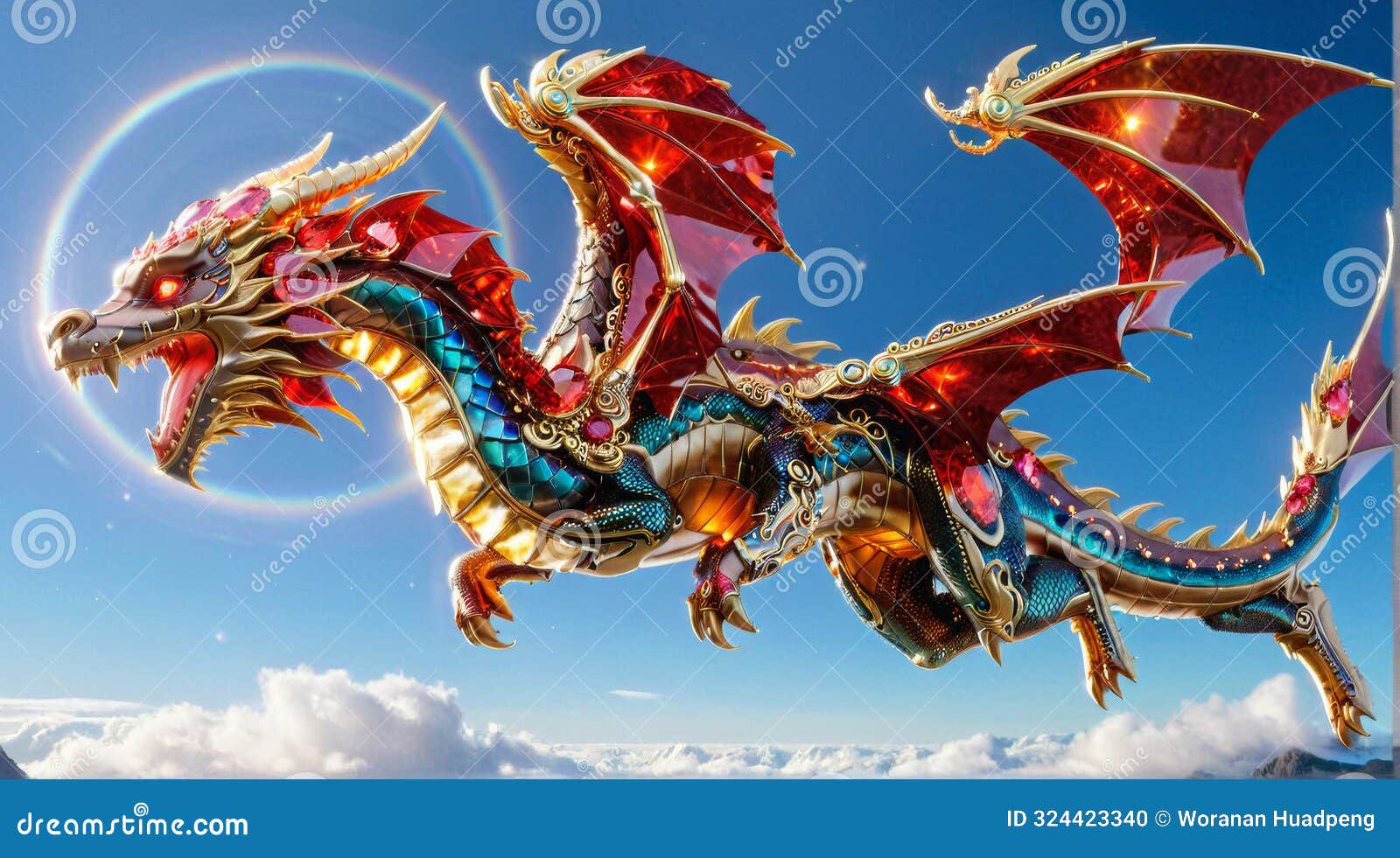 Majestic Ruby-Scaled Dragon Stock Illustration - Illustration of high ...