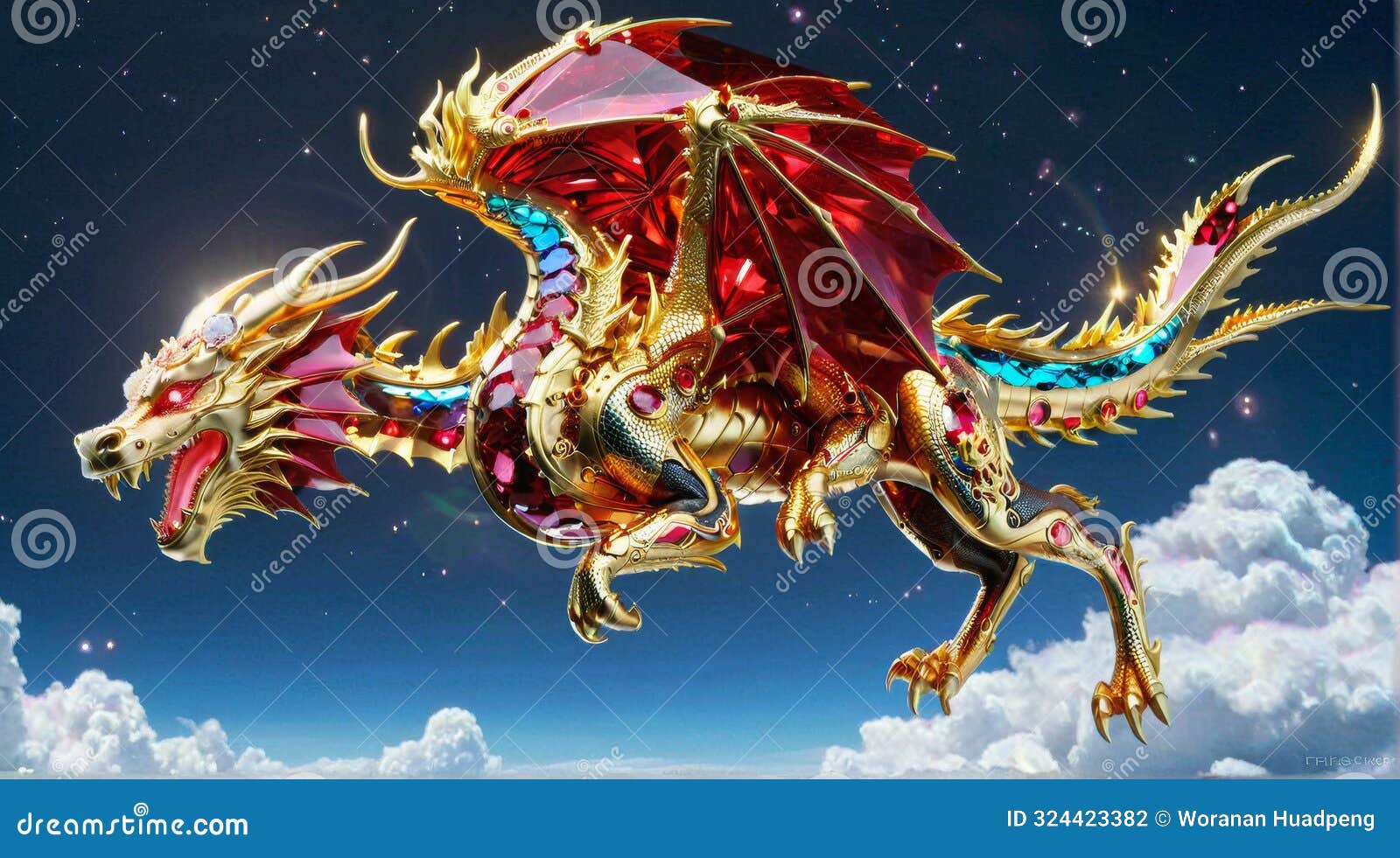 Majestic Ruby-Scaled Dragon Stock Illustration - Illustration of ...