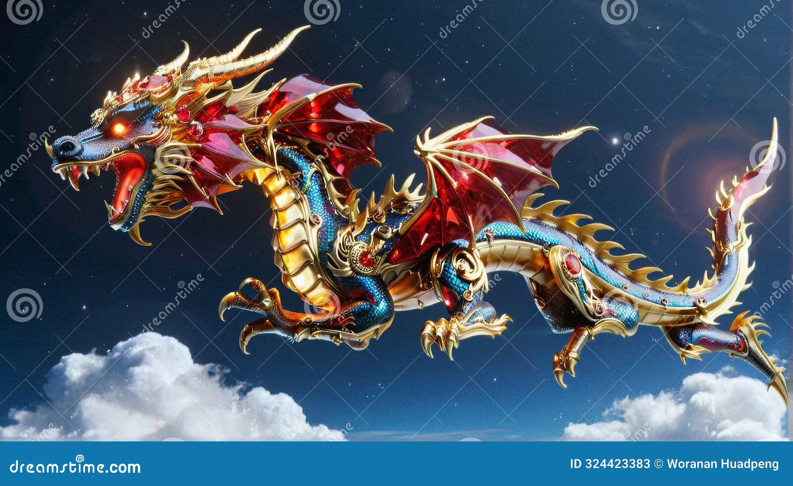 Majestic Ruby-Scaled Dragon Stock Illustration - Illustration of ...