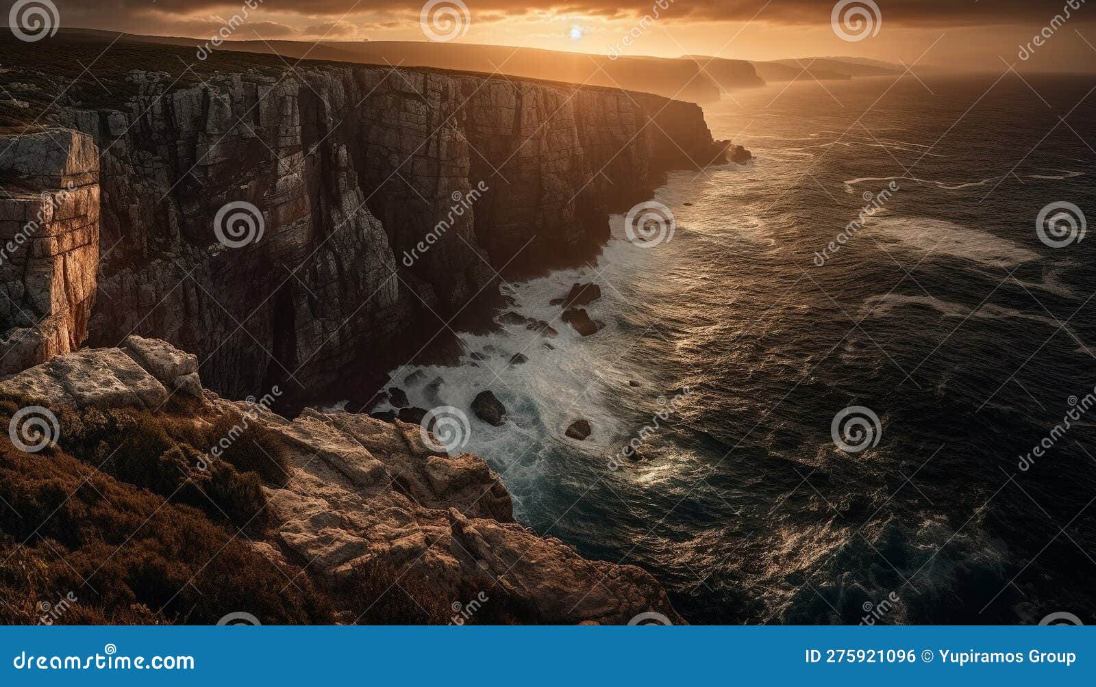 Majestic Sandstone Cliff at Water Edge Generated by AI Stock ...