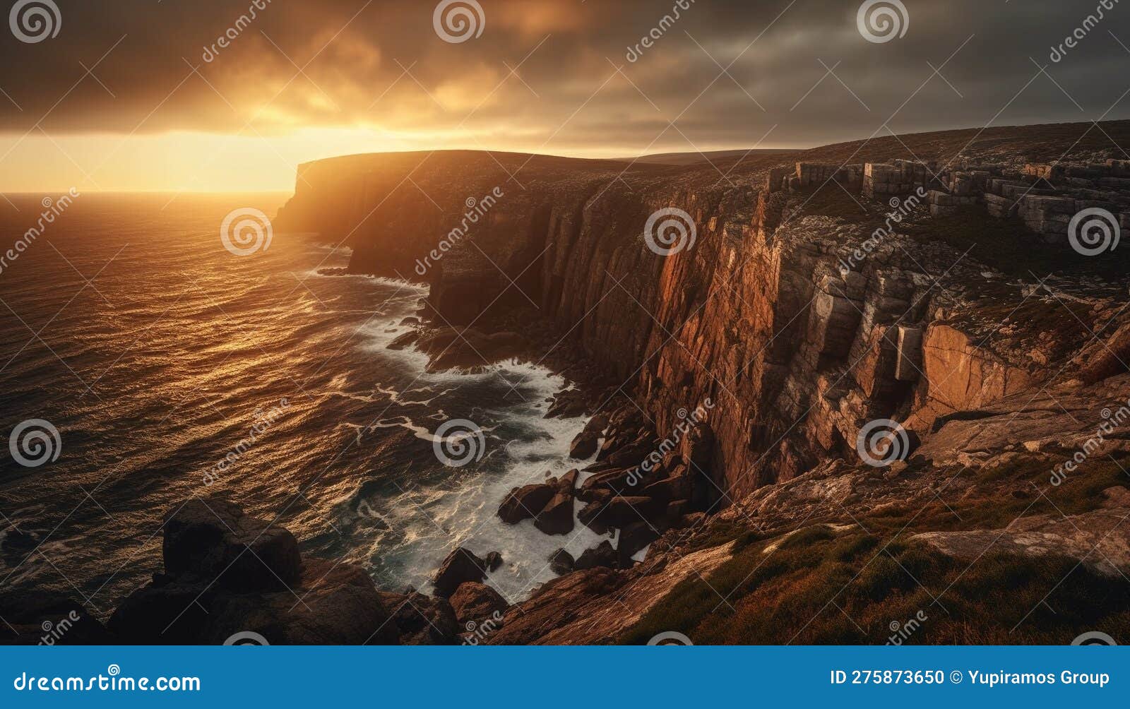 Majestic Sandstone Cliff at Waters Edge, Panoramic View Generated by AI ...