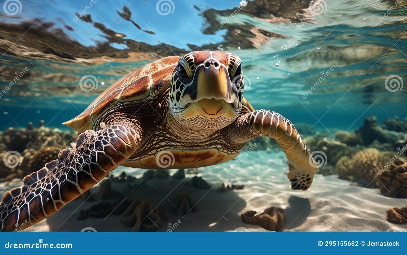 A Majestic Sea Turtle Swimming In The Underwater Reef Generated By Ai