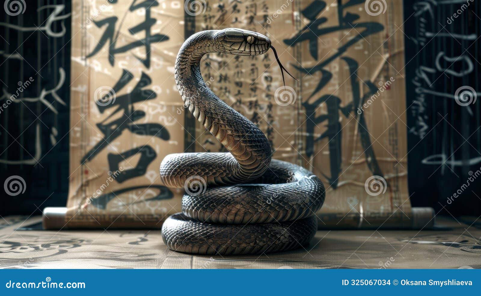 Majestic Serpent Amidst Ancient Calligraphy Scrolls Stock Photo - Image ...