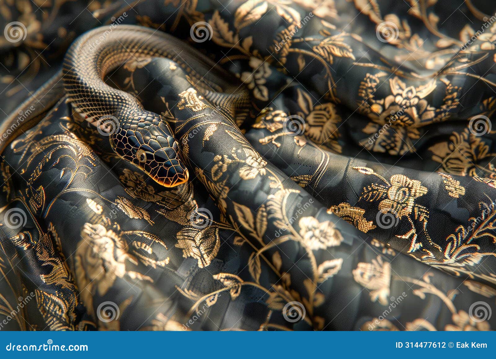 Majestic Serpent Blending with Luxurious Golden Pattern Textile Design ...