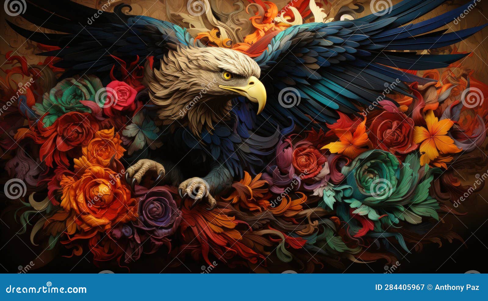 Majestic Soar: Abstract Colorful Background with an Eagle. Generative ...