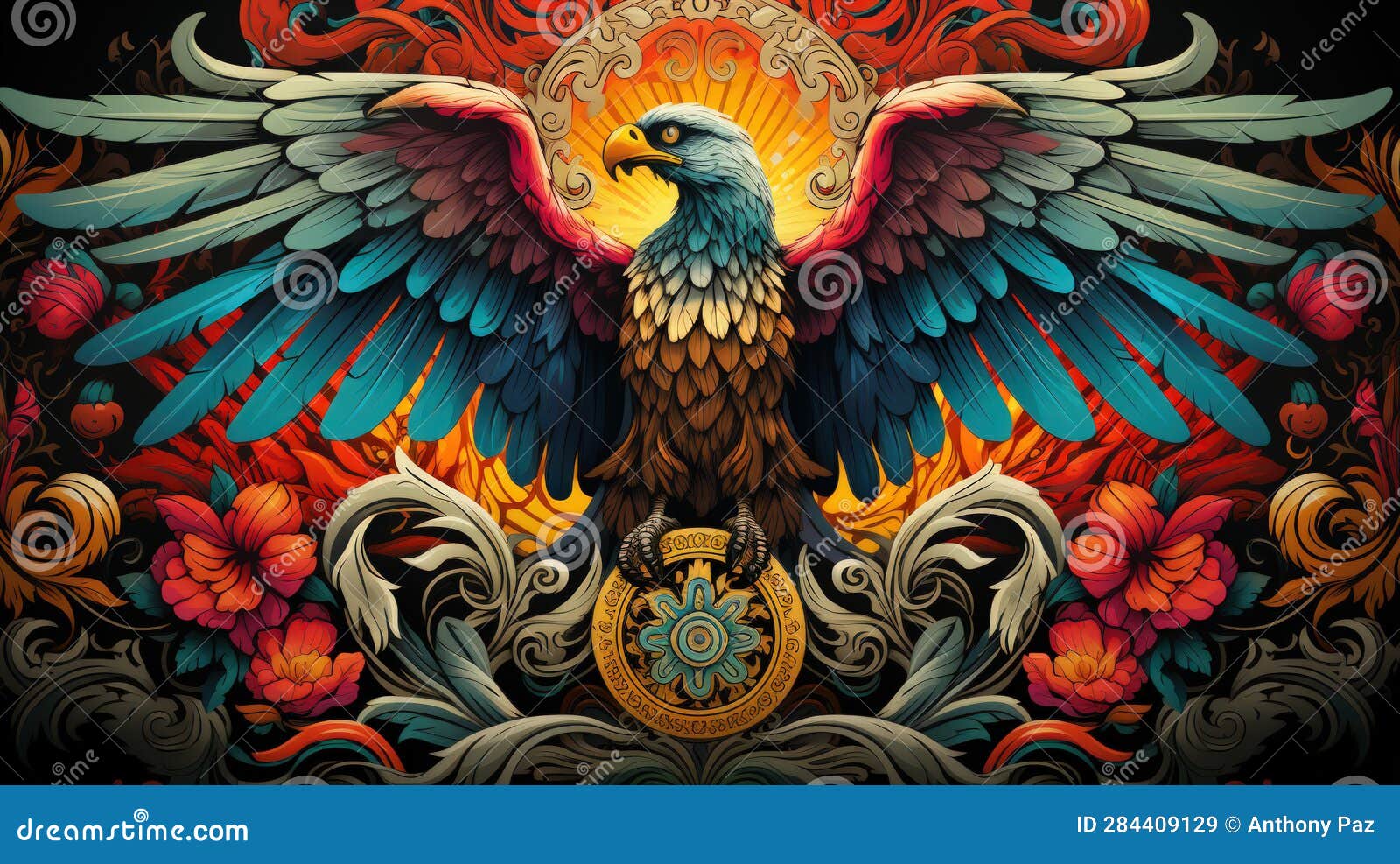 Majestic Soar: Abstract Colorful Background with an Eagle. Generative ...